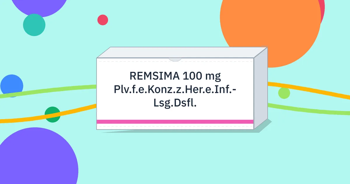 Symbolbild: Packung mit der Aufschrift REMSIMA 100 mg Plv.f.e.Konz.z.Her.e.Inf.-Lsg.Dsfl. (PZN 19191876) – Verfügbarkeit und Bezug in Apotheken in Frankfurt am Main