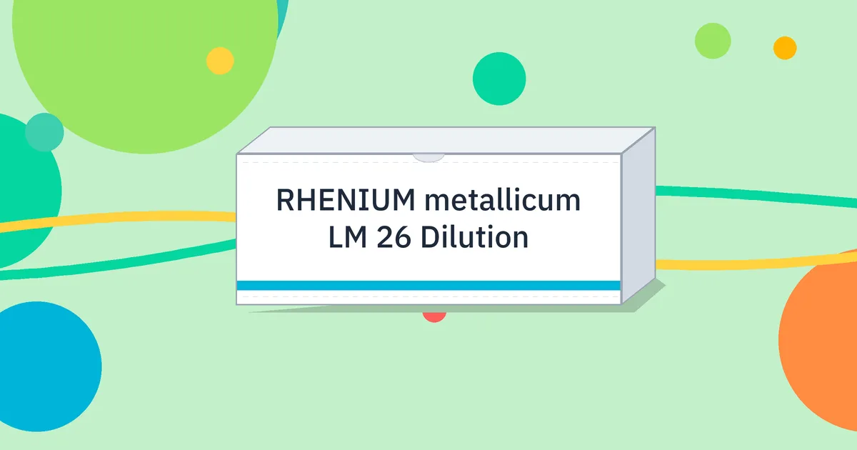 Symbolbild: Packung mit der Aufschrift RHENIUM metallicum LM 26 Dilution (PZN 13049166) – Verfügbarkeit und Bezug in Apotheken in Frankfurt am Main