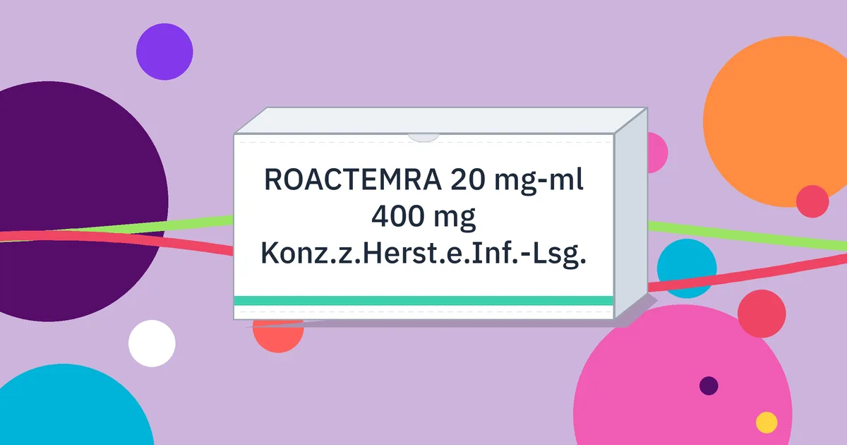 Symbolbild: Packung mit der Aufschrift ROACTEMRA 20 mg-ml 400 mg Konz.z.Herst.e.Inf.-Lsg. (PZN 07751488) – Verfügbarkeit und Bezug in Apotheken in Frankfurt am Main