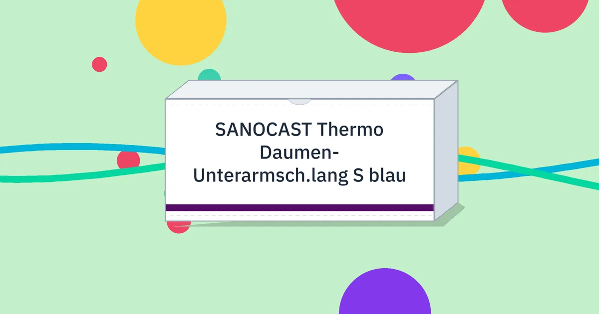 Symbolbild: Packung mit der Aufschrift SANOCAST Thermo Daumen-Unterarmsch.lang S blau (PZN 15260327) – Verfügbarkeit und Bezug in Apotheken in Frankfurt am Main