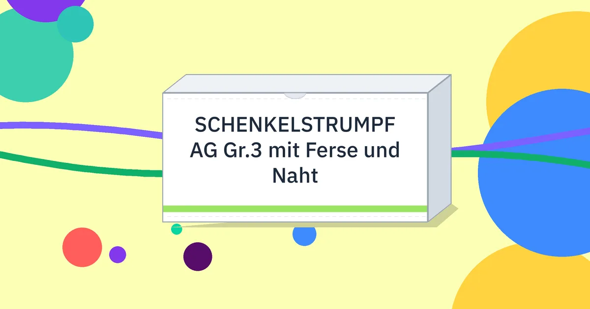 Symbolbild: Packung mit der Aufschrift SCHENKELSTRUMPF AG Gr.3 mit Ferse und Naht (PZN 01969499) – Verfügbarkeit und Bezug in Apotheken in Frankfurt am Main
