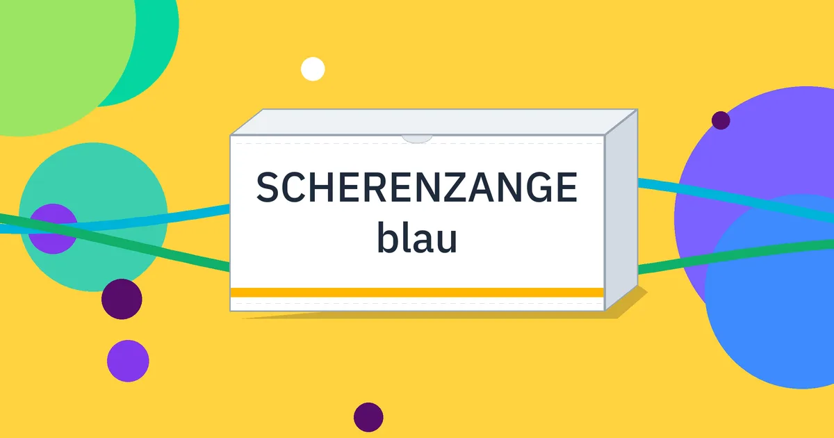 Symbolbild: Packung mit der Aufschrift SCHERENZANGE blau (PZN 01502465) – Verfügbarkeit und Bezug in Apotheken in Frankfurt am Main