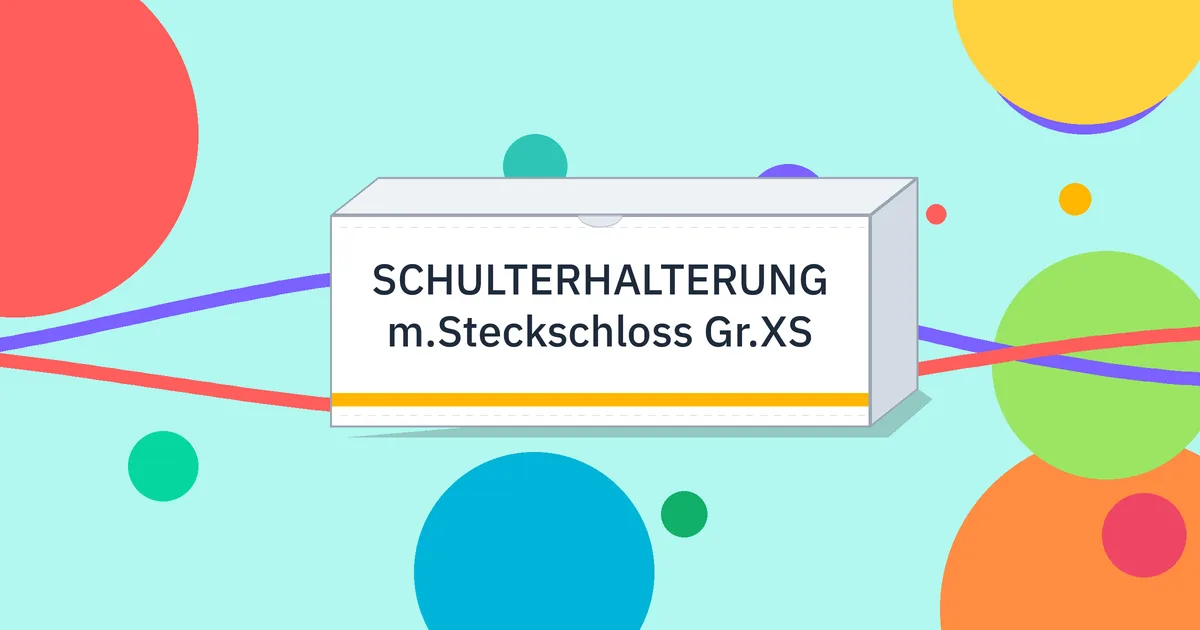 Symbolbild: Packung mit der Aufschrift SCHULTERHALTERUNG m.Steckschloss Gr.XS (PZN 11567997) – Verfügbarkeit und Bezug in Apotheken in Frankfurt am Main