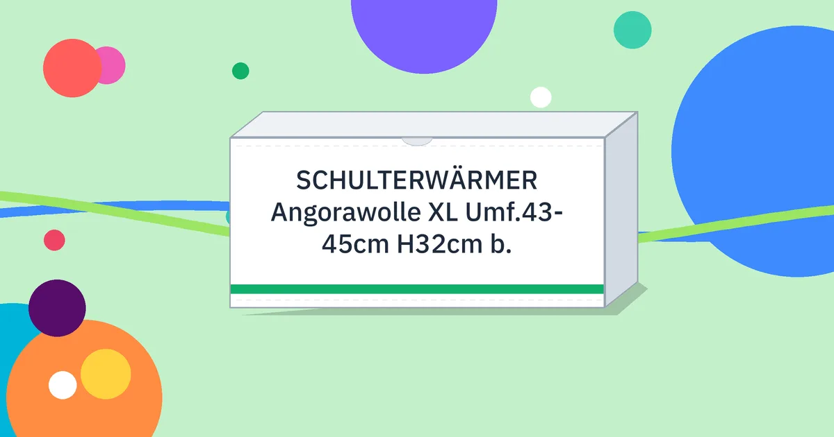 Symbolbild: Packung mit der Aufschrift SCHULTERWÄRMER Angorawolle XL Umf.43-45cm H32cm b. (PZN 19502879) – Verfügbarkeit und Bezug in Apotheken in Frankfurt am Main