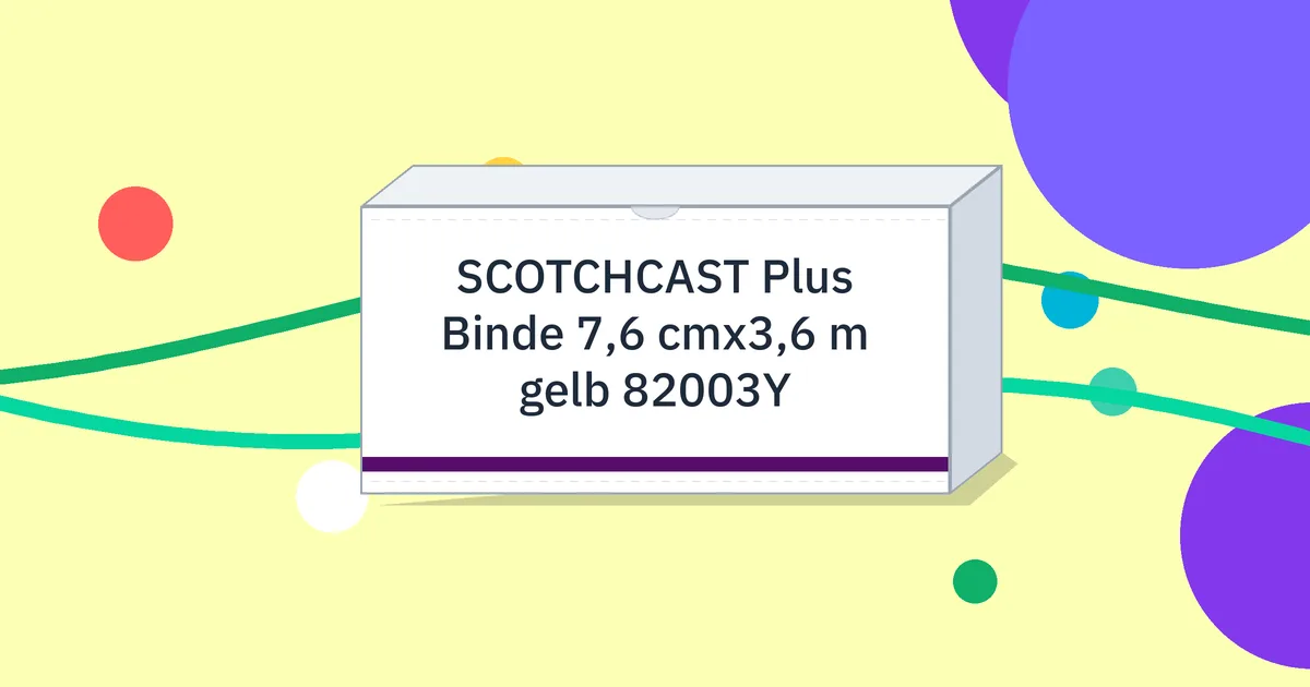 Symbolbild: Packung mit der Aufschrift SCOTCHCAST Plus Binde 7,6 cmx3,6 m gelb 82003Y (PZN 02698482) – Verfügbarkeit und Bezug in Apotheken in Frankfurt am Main