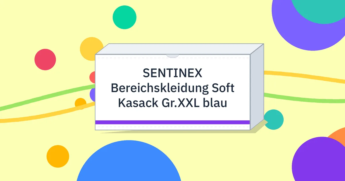 Symbolbild: Packung mit der Aufschrift SENTINEX Bereichskleidung Soft Kasack Gr.XXL blau (PZN 09737825) – Verfügbarkeit und Bezug in Apotheken in Frankfurt am Main
