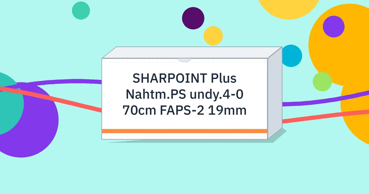 Symbolbild: Packung mit der Aufschrift SHARPOINT Plus Nahtm.PS undy.4-0 70cm FAPS-2 19mm (PZN 17996185) – Verfügbarkeit und Bezug in Apotheken in Frankfurt am Main