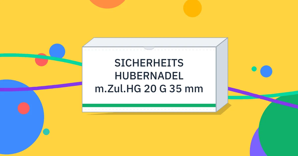 Symbolbild: Packung mit der Aufschrift SICHERHEITS HUBERNADEL m.Zul.HG 20 G 35 mm (PZN 13248457) – Verfügbarkeit und Bezug in Apotheken in Frankfurt am Main