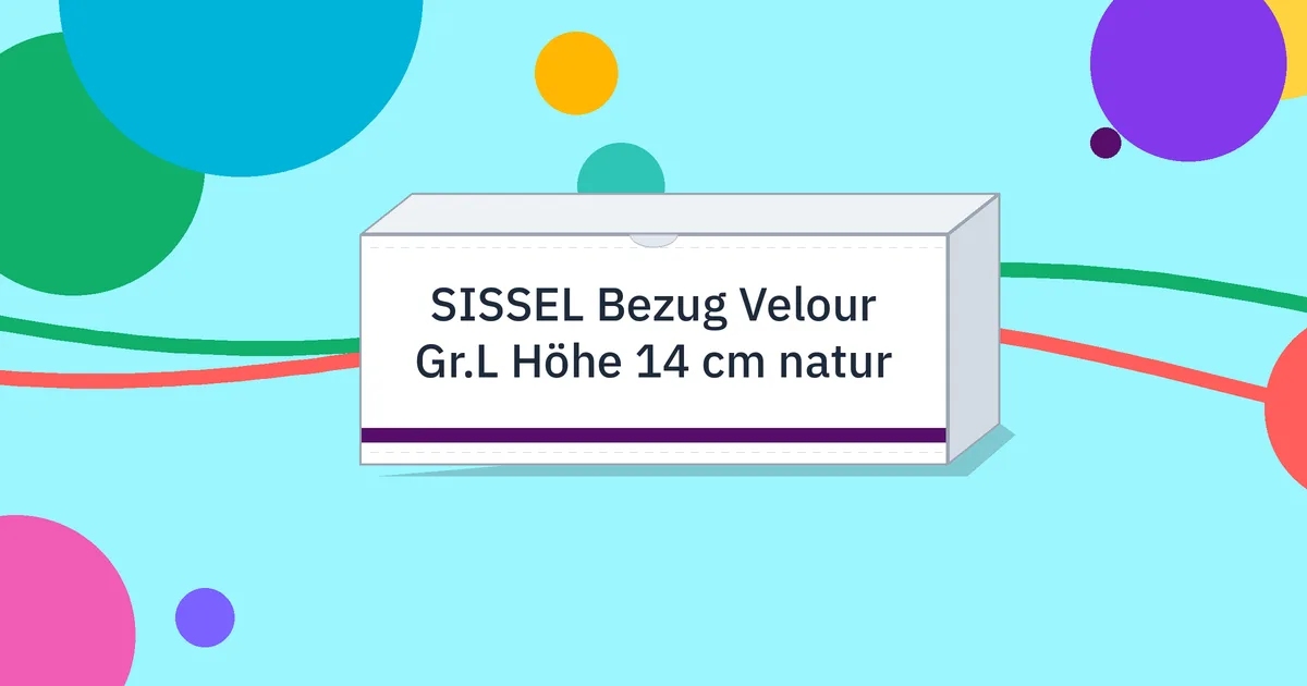 Symbolbild: Packung mit der Aufschrift SISSEL Bezug Velour Gr.L Höhe 14 cm natur (PZN 13929849) – Verfügbarkeit und Bezug in Apotheken in Frankfurt am Main