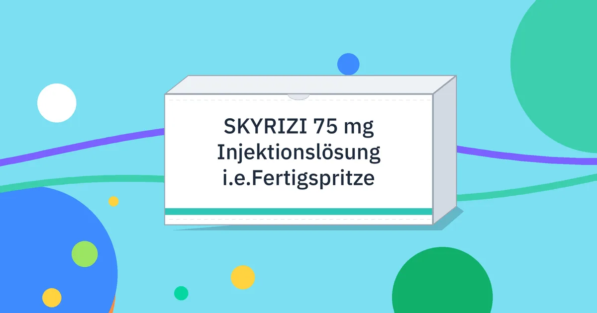 Symbolbild: Packung mit der Aufschrift SKYRIZI 75 mg Injektionslösung i.e.Fertigspritze (PZN 17147693) – Verfügbarkeit und Bezug in Apotheken in Frankfurt am Main