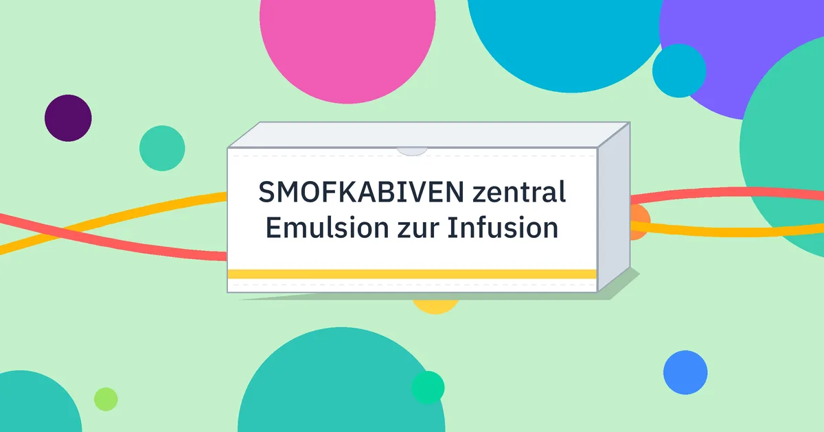 Symbolbild: Packung mit der Aufschrift SMOFKABIVEN zentral Emulsion zur Infusion (PZN 18222681) – Verfügbarkeit und Bezug in Apotheken in Frankfurt am Main