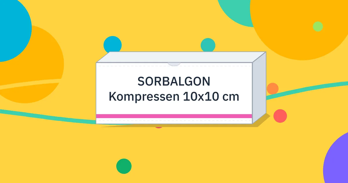 Symbolbild: Packung mit der Aufschrift SORBALGON Kompressen 10x10 cm (PZN 08403163) – Verfügbarkeit und Bezug in Apotheken in Frankfurt am Main
