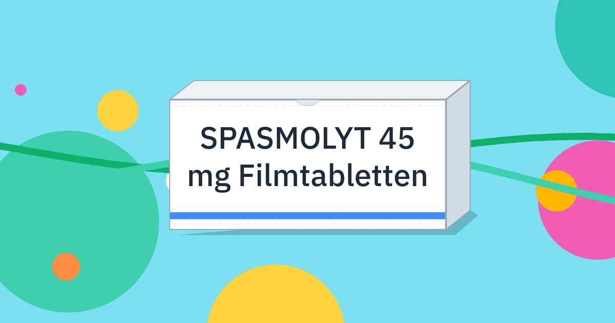 Symbolbild: Packung mit der Aufschrift SPASMOLYT 45 mg Filmtabletten (PZN 14135548) – Verfügbarkeit und Bezug in Apotheken in Frankfurt am Main