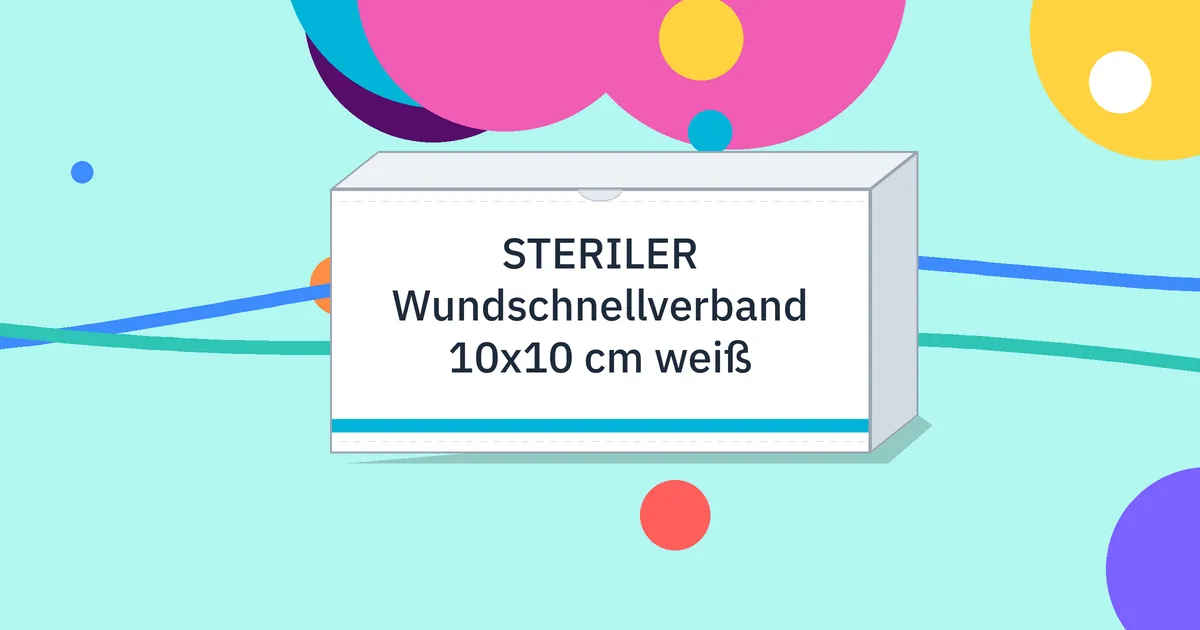 Symbolbild: Packung mit der Aufschrift STERILER Wundschnellverband 10x10 cm weiß (PZN 20032628) – Verfügbarkeit und Bezug in Apotheken in Frankfurt am Main