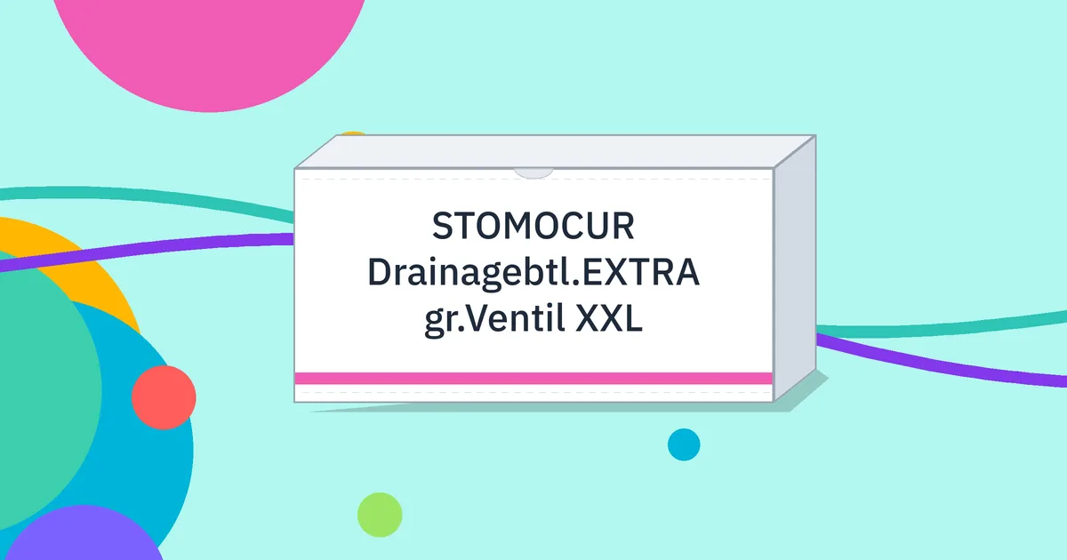 Symbolbild: Packung mit der Aufschrift STOMOCUR Drainagebtl.EXTRA gr.Ventil XXL (PZN 11549226) – Verfügbarkeit und Bezug in Apotheken in Frankfurt am Main