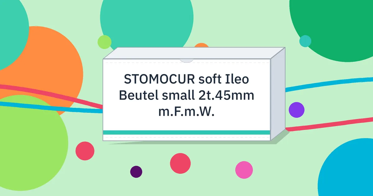 Symbolbild: Packung mit der Aufschrift STOMOCUR soft Ileo Beutel small 2t.45mm m.F.m.W. (PZN 14419984) – Verfügbarkeit und Bezug in Apotheken in Frankfurt am Main