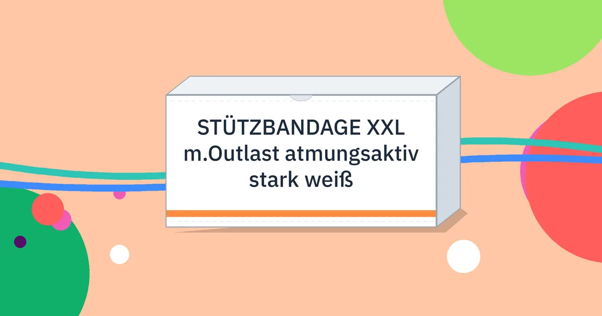 Symbolbild: Packung mit der Aufschrift STÜTZBANDAGE XXL m.Outlast atmungsaktiv stark weiß (PZN 17313996) – Verfügbarkeit und Bezug in Apotheken in Frankfurt am Main