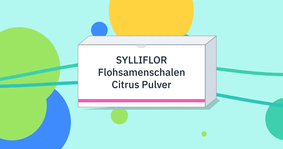 Symbolbild: Packung mit der Aufschrift SYLLIFLOR Flohsamenschalen Citrus Pulver (PZN 20197387) – Verfügbarkeit und Bezug in Apotheken in Frankfurt am Main