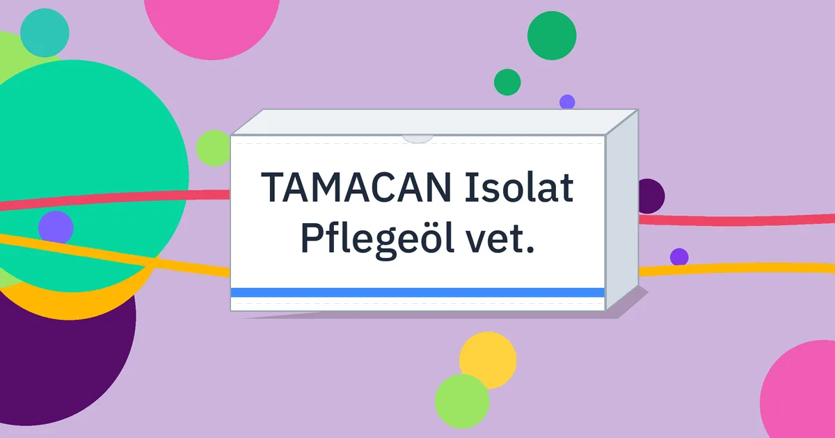 Symbolbild: Packung mit der Aufschrift TAMACAN Isolat Pflegeöl vet. (PZN 19845421) – Verfügbarkeit und Bezug in Apotheken in Frankfurt am Main