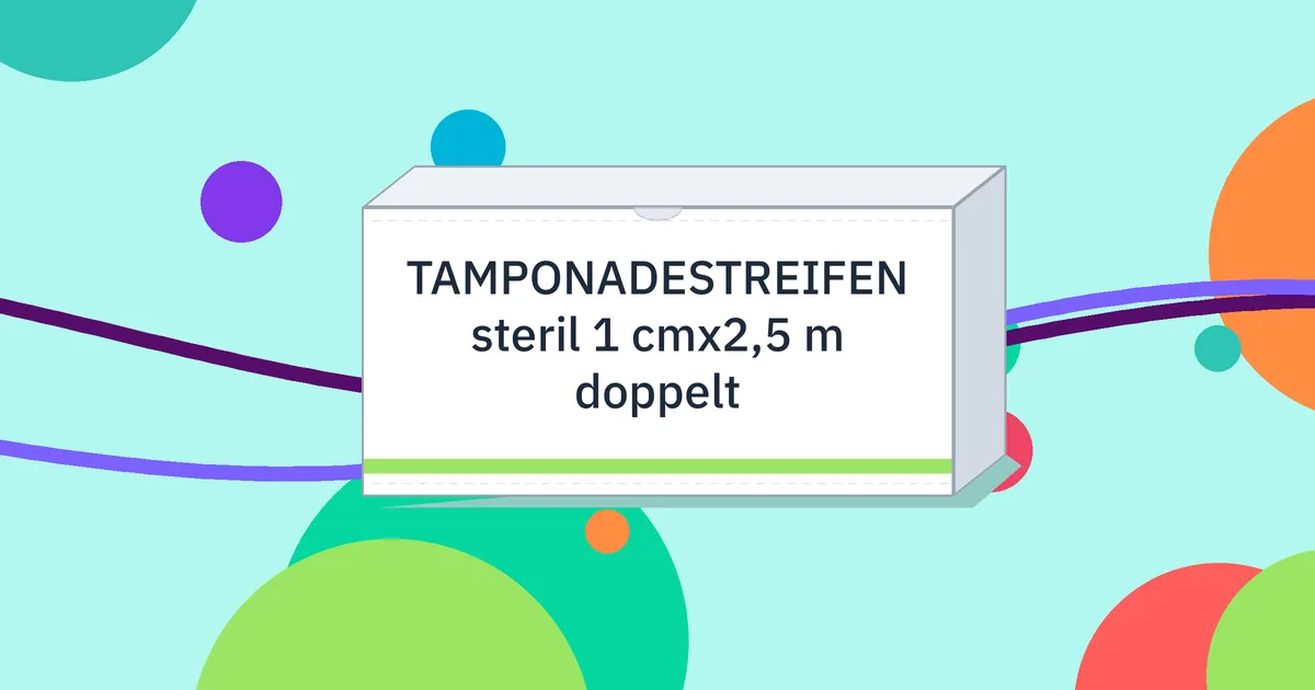 Symbolbild: Packung mit der Aufschrift TAMPONADESTREIFEN steril 1 cmx2,5 m doppelt (PZN 00263633) – Verfügbarkeit und Bezug in Apotheken in Frankfurt am Main