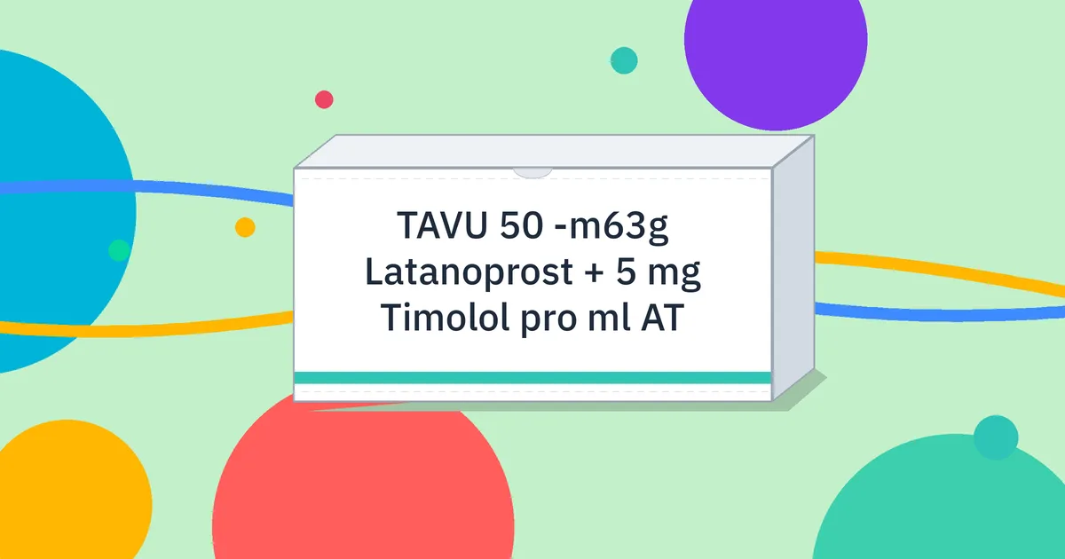 Symbolbild: Packung mit der Aufschrift TAVU 50 -m63g Latanoprost + 5 mg Timolol pro ml AT (PZN 09097308) – Verfügbarkeit und Bezug in Apotheken in Frankfurt am Main