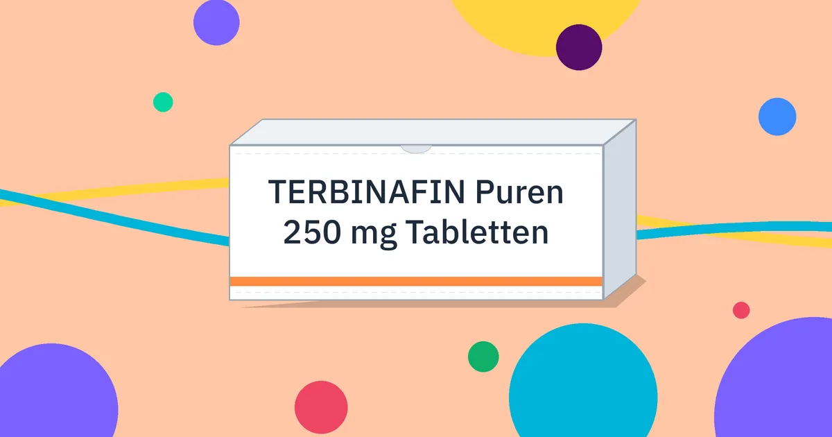 Symbolbild: Packung mit der Aufschrift TERBINAFIN Puren 250 mg Tabletten (PZN 11358319) – Verfügbarkeit und Bezug in Apotheken in Frankfurt am Main
