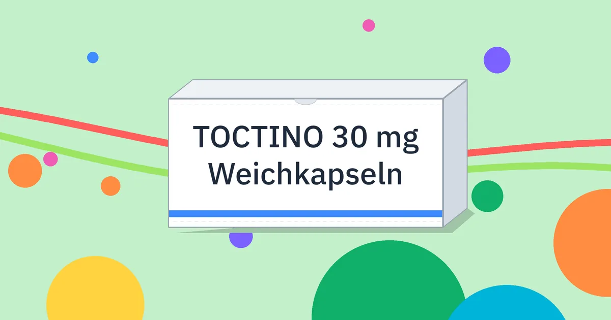 Symbolbild: Packung mit der Aufschrift TOCTINO 30 mg Weichkapseln (PZN 06846028) – Verfügbarkeit und Bezug in Apotheken in Frankfurt am Main