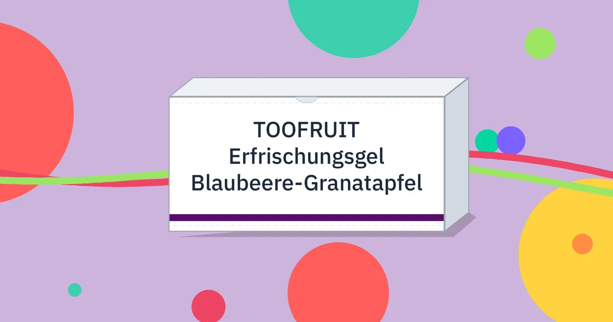 Symbolbild: Packung mit der Aufschrift TOOFRUIT Erfrischungsgel Blaubeere-Granatapfel (PZN 19387651) – Verfügbarkeit und Bezug in Apotheken in Frankfurt am Main