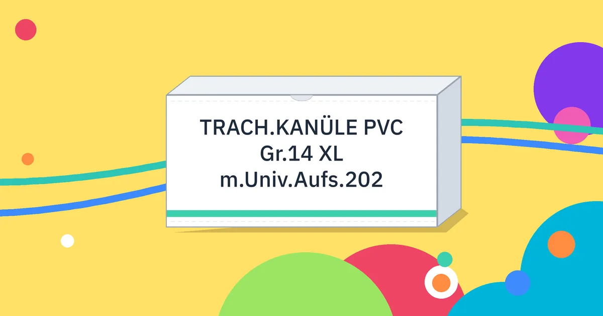 Symbolbild: Packung mit der Aufschrift TRACH.KANÜLE PVC Gr.14 XL m.Univ.Aufs.202 (PZN 06994243) – Verfügbarkeit und Bezug in Apotheken in Frankfurt am Main