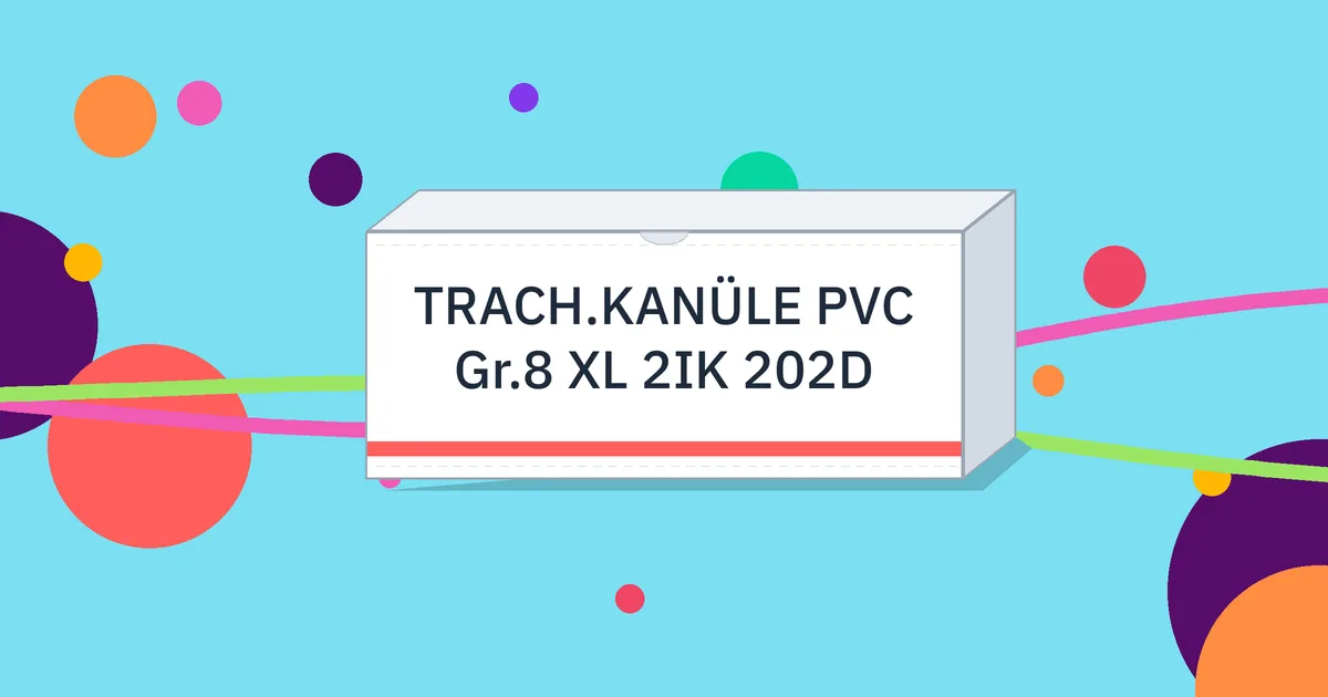 Symbolbild: Packung mit der Aufschrift TRACH.KANÜLE PVC Gr.8 XL 2IK 202D (PZN 06993539) – Verfügbarkeit und Bezug in Apotheken in Frankfurt am Main