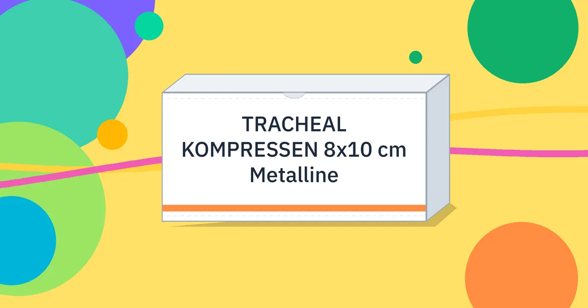 Symbolbild: Packung mit der Aufschrift TRACHEAL KOMPRESSEN 8x10 cm Metalline (PZN 08729858) – Verfügbarkeit und Bezug in Apotheken in Frankfurt am Main