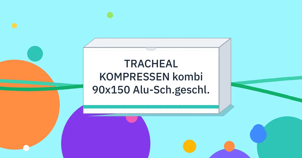 Symbolbild: Packung mit der Aufschrift TRACHEAL KOMPRESSEN kombi 90x150 Alu-Sch.geschl. (PZN 04217966) – Verfügbarkeit und Bezug in Apotheken in Frankfurt am Main