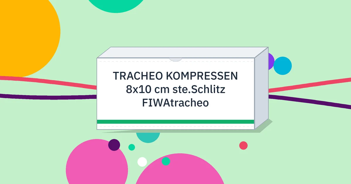 Symbolbild: Packung mit der Aufschrift TRACHEO KOMPRESSEN 8x10 cm ste.Schlitz FIWAtracheo (PZN 11860295) – Verfügbarkeit und Bezug in Apotheken in Frankfurt am Main