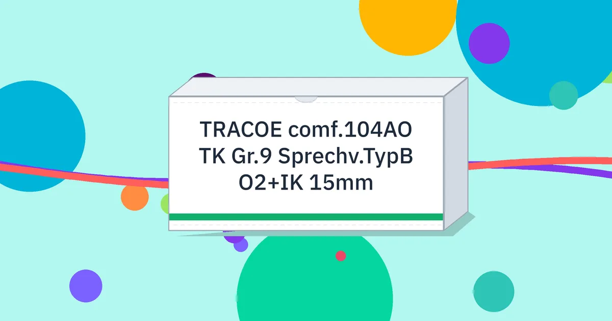 Symbolbild: Packung mit der Aufschrift TRACOE comf.104AO TK Gr.9 Sprechv.TypB O2+IK 15mm (PZN 18232716) – Verfügbarkeit und Bezug in Apotheken in Frankfurt am Main