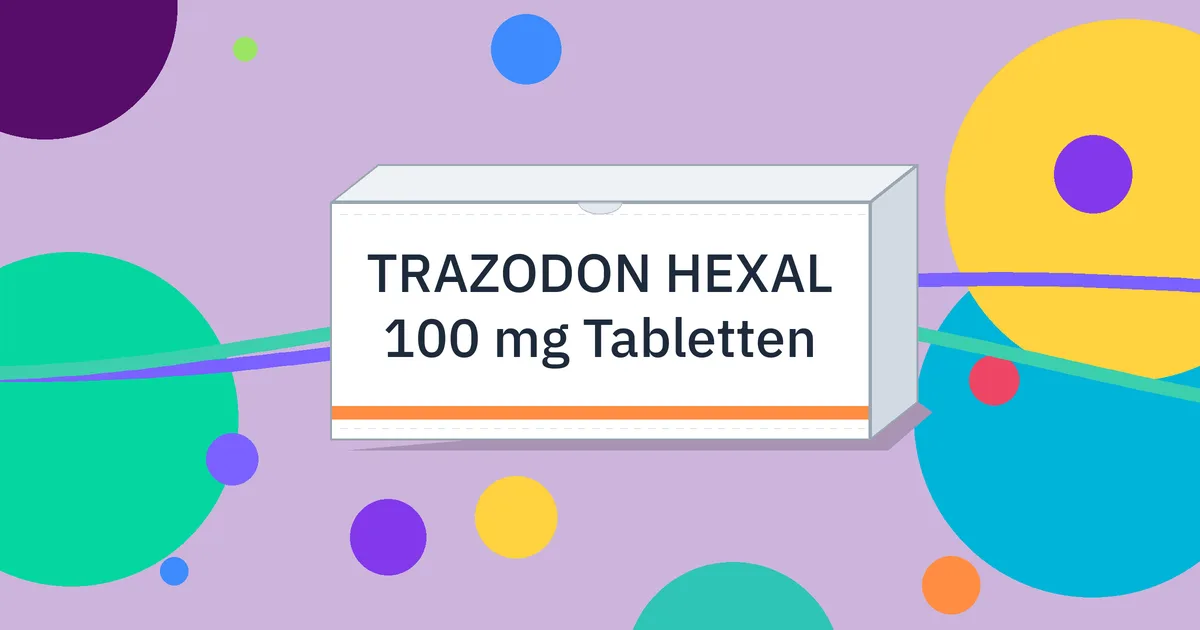 Symbolbild: Packung mit der Aufschrift TRAZODON HEXAL 100 mg Tabletten (PZN 01345907) – Verfügbarkeit und Bezug in Apotheken in Frankfurt am Main