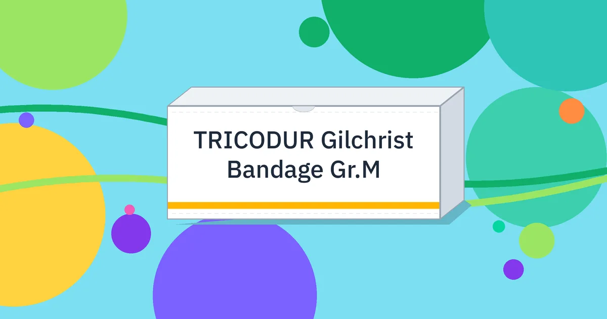 Symbolbild: Packung mit der Aufschrift TRICODUR Gilchrist Bandage Gr.M (PZN 04174949) – Verfügbarkeit und Bezug in Apotheken in Frankfurt am Main