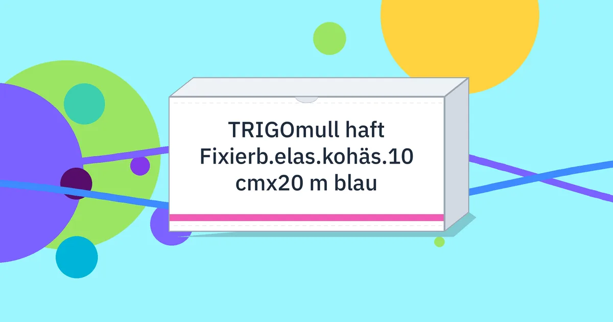 Symbolbild: Packung mit der Aufschrift TRIGOmull haft Fixierb.elas.kohäs.10 cmx20 m blau (PZN 00049621) – Verfügbarkeit und Bezug in Apotheken in Frankfurt am Main