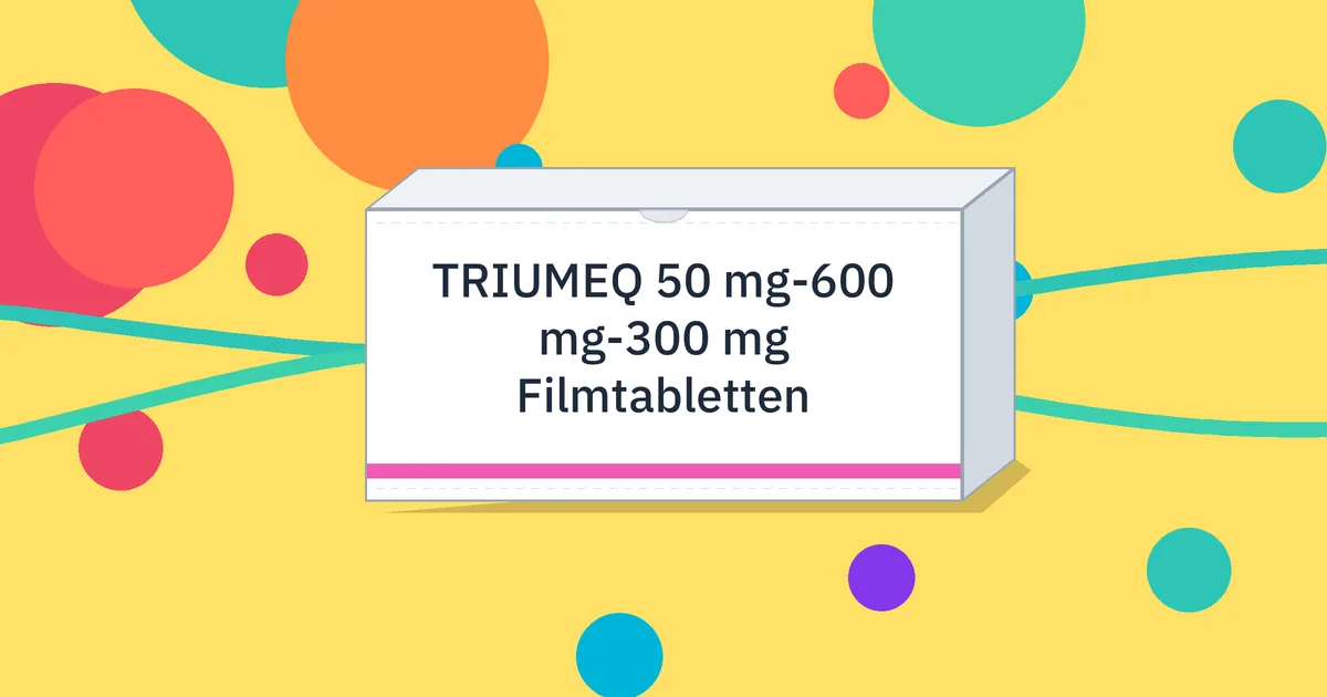Symbolbild: Packung mit der Aufschrift TRIUMEQ 50 mg-600 mg-300 mg Filmtabletten (PZN 11191894) – Verfügbarkeit und Bezug in Apotheken in Frankfurt am Main