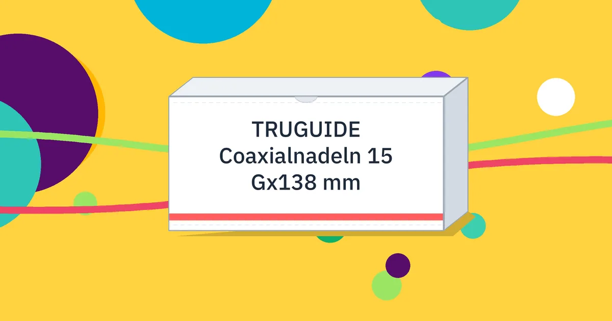 Symbolbild: Packung mit der Aufschrift TRUGUIDE Coaxialnadeln 15 Gx138 mm (PZN 03477091) – Verfügbarkeit und Bezug in Apotheken in Frankfurt am Main