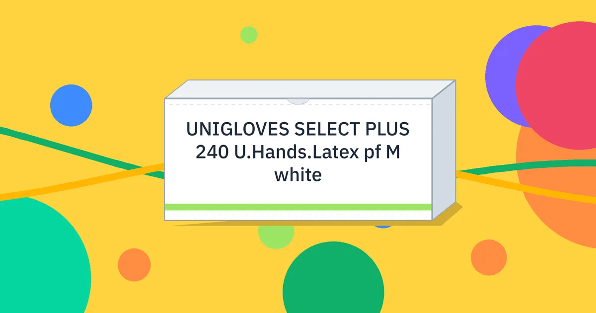 Symbolbild: Packung mit der Aufschrift UNIGLOVES SELECT PLUS 240 U.Hands.Latex pf M white (PZN 18101233) – Verfügbarkeit und Bezug in Apotheken in Frankfurt am Main