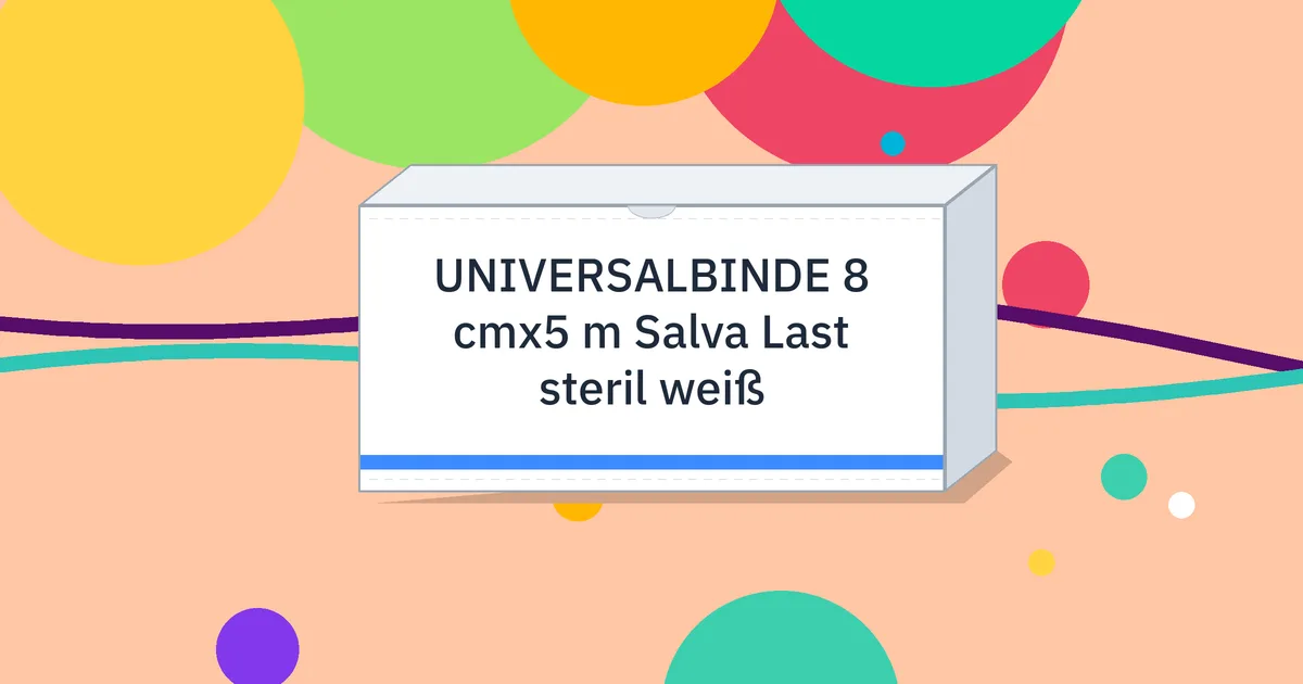 Symbolbild: Packung mit der Aufschrift UNIVERSALBINDE 8 cmx5 m Salva Last steril weiß (PZN 17152470) – Verfügbarkeit und Bezug in Apotheken in Frankfurt am Main