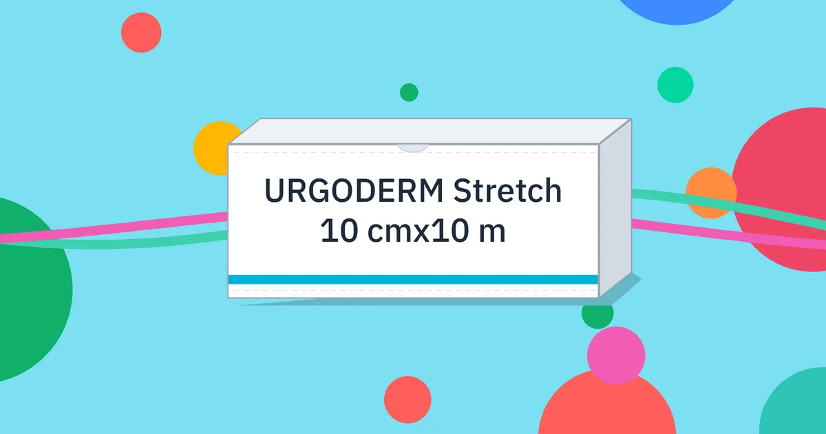 Symbolbild: Packung mit der Aufschrift URGODERM Stretch 10 cmx10 m (PZN 03033589) – Verfügbarkeit und Bezug in Apotheken in Frankfurt am Main