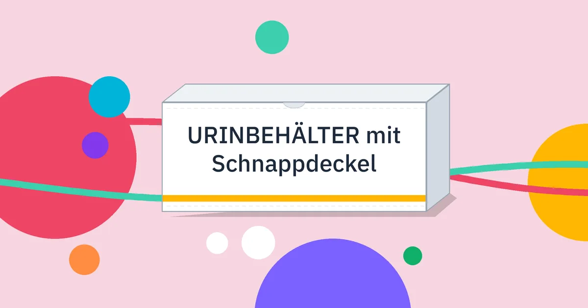 Symbolbild: Packung mit der Aufschrift URINBEHÄLTER mit Schnappdeckel (PZN 06470244) – Verfügbarkeit und Bezug in Apotheken in Frankfurt am Main