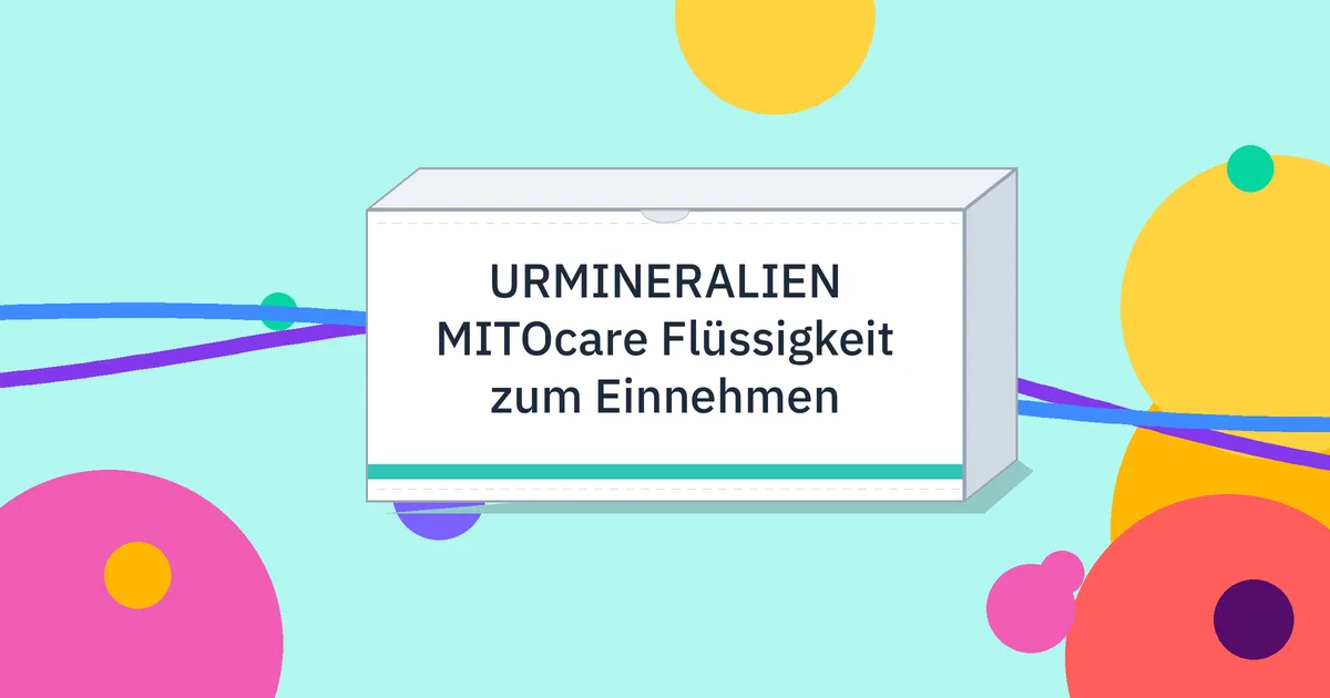 Symbolbild: Packung mit der Aufschrift URMINERALIEN MITOcare Flüssigkeit zum Einnehmen (PZN 20378605) – Verfügbarkeit und Bezug in Apotheken in Frankfurt am Main