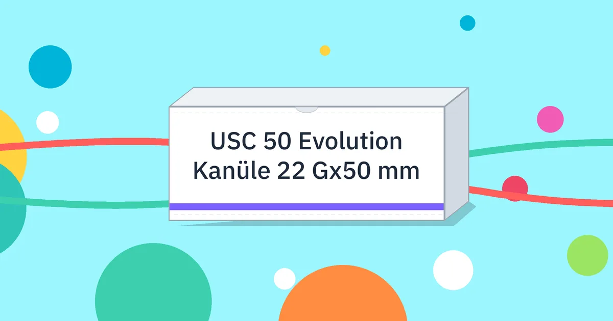 Symbolbild: Packung mit der Aufschrift USC 50 Evolution Kanüle 22 Gx50 mm (PZN 19415301) – Verfügbarkeit und Bezug in Apotheken in Frankfurt am Main
