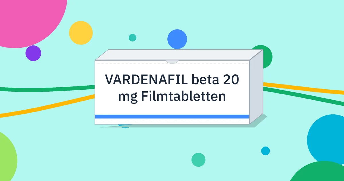 Symbolbild: Packung mit der Aufschrift VARDENAFIL beta 20 mg Filmtabletten (PZN 16358637) – Verfügbarkeit und Bezug in Apotheken in Frankfurt am Main