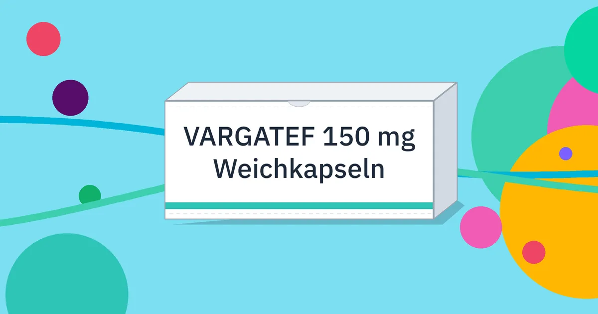 Symbolbild: Packung mit der Aufschrift VARGATEF 150 mg Weichkapseln (PZN 17824797) – Verfügbarkeit und Bezug in Apotheken in Frankfurt am Main