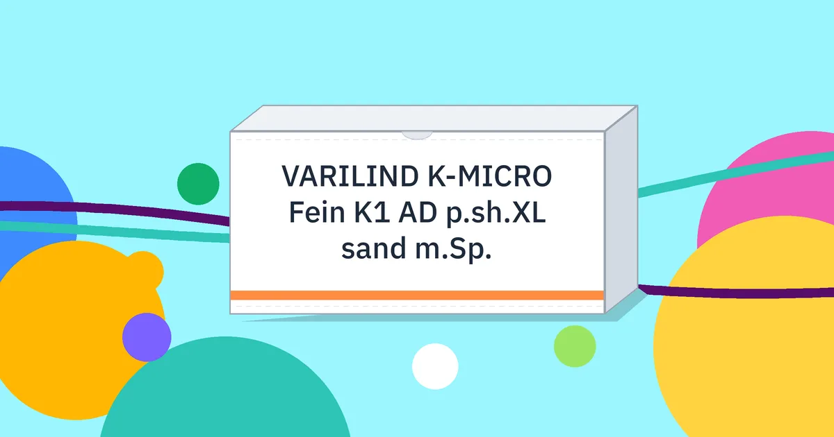 Symbolbild: Packung mit der Aufschrift VARILIND K-MICRO Fein K1 AD p.sh.XL sand m.Sp. (PZN 20618937) – Verfügbarkeit und Bezug in Apotheken in Frankfurt am Main
