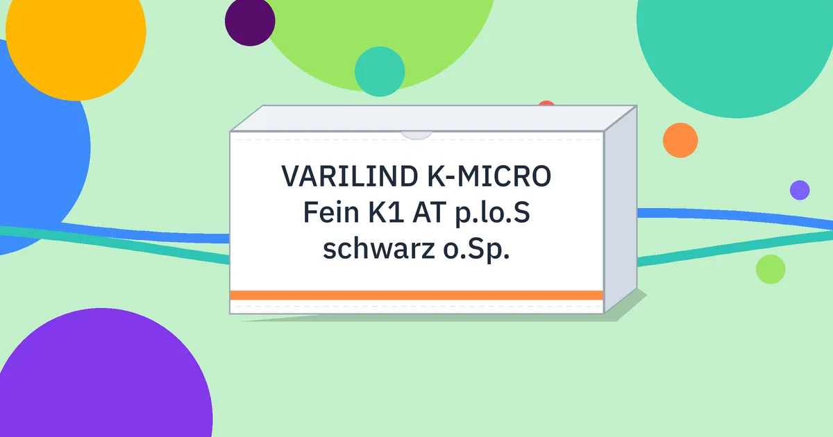 Symbolbild: Packung mit der Aufschrift VARILIND K-MICRO Fein K1 AT p.lo.S schwarz o.Sp. (PZN 20552670) – Verfügbarkeit und Bezug in Apotheken in Frankfurt am Main