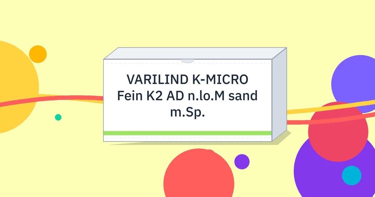 Symbolbild: Packung mit der Aufschrift VARILIND K-MICRO Fein K2 AD n.lo.M sand m.Sp. (PZN 20558508) – Verfügbarkeit und Bezug in Apotheken in Frankfurt am Main